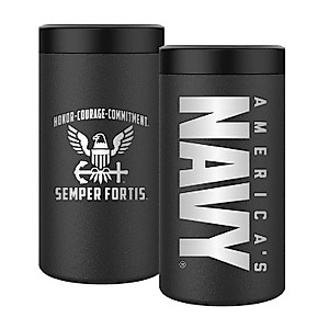 Navy 4 in 1 Insulated Can Cooler, Stainless Steel Double-Walled Insulator for 12 oz Standard or Skinny Slim Cans, 12 Oz Beer Bottles & Mixed Drinks – Gifts for Sailors