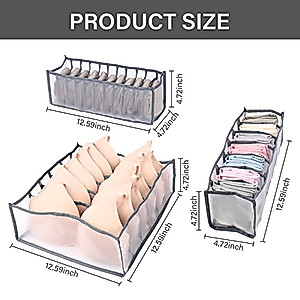 3pcs Underwear Organizers and Storage Baskets for Clothset Drawers, 6,7,11 Grids Wardrobe Clothes Organizer, Portable Clothing Storage Bins Containers for Bra,Underpants,Socks,Jeans,Scarf,Gray (GREY)