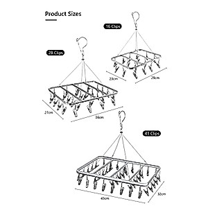 TOWOOZ Clothes Drying Rack with Clips, Stainless Steel Durable Clip and Drip Hanger Windproof Clothes Hanger Rack for Socks/Bras/Underwear/Towels, Portable Laundry Drying Rack (28 Clips, Silver)