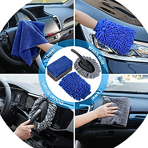 AUTODECO 33Pcs Car Wash Cleaning Kit with Foam Gun Sprayer Blue Canvas Bag Wash Mitt Sponge Towels Tire Brush Window Scraper Duster Complete Interior Exterior Car Detailing Set