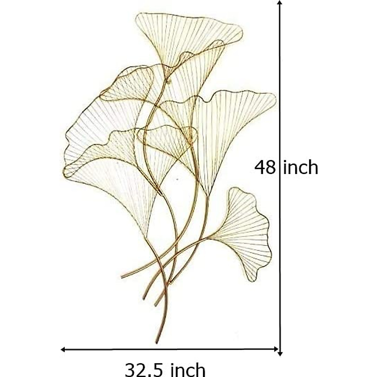 Bellaa Metal Wall Art Golden Ginkgo Leaf Modern Contemporary Abstract Japanese Style Minimalist 3D Sculpture Figurine Unique Home Decor Living Room Outdoor Wrought Iron Accent Large Biloba Flower
