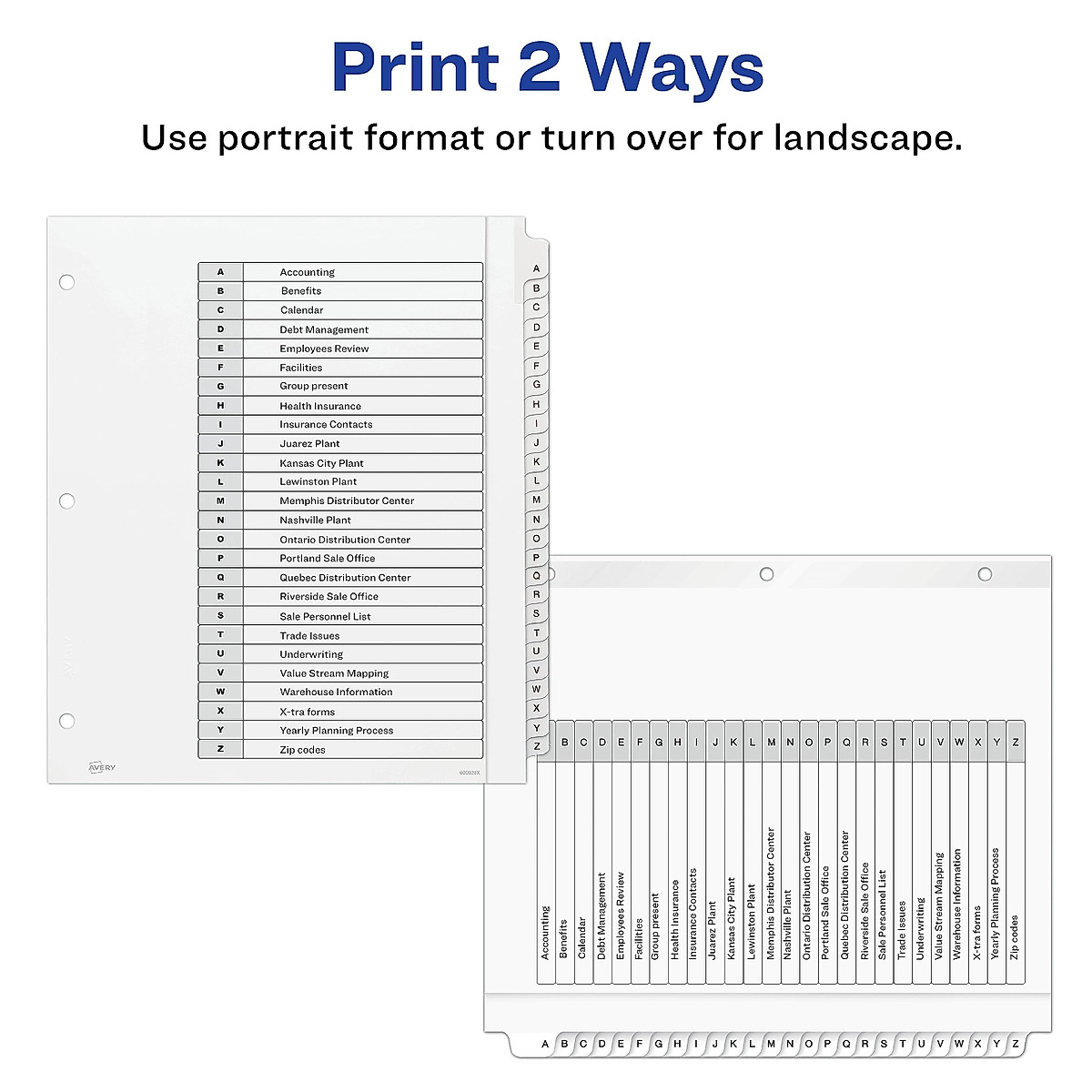 Avery Extra-Wide 26 Tab Dividers for 3 Ring Binders, Customizable Table of Contents, Multicolor Tabs, 1 Set (11166)