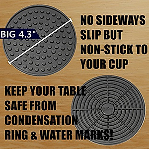 ENKORE Coasters For Drinks - Set of 6 with Holder, Black - Protect Furniture From Water Marks or Damage - Deep Tray and Rim Catch Cold Drink Sweat Without Spill, Large 4.3 Inch Size Fit All Cups