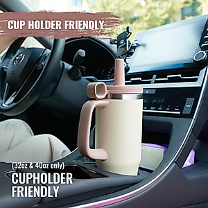 40oz Tumbler, Insulated Stainless Steel Water Bottle with Straw, Cover Cap, Leak Proof Travel Tumbler with Handle, BPA-Free, Cupholder Friendly, Gifts for Women & Men, Khaki