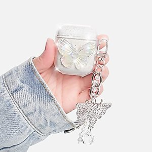 MOLOPPO Compatible with AirPods Case with Girls Cute Clear Glitter Butterfly Design Smooth Soft TPU Cover Case for Airpods 2 &1,Cute for Airpods-Butterfly