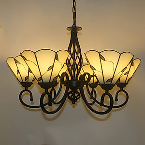 Skyweel Tiffany Style Chandelier Stained Glass Pendent Ceiling Light Flush Mount Ceiling Light Vintage Chandeliers Lighting Lamps (Leaf 6)