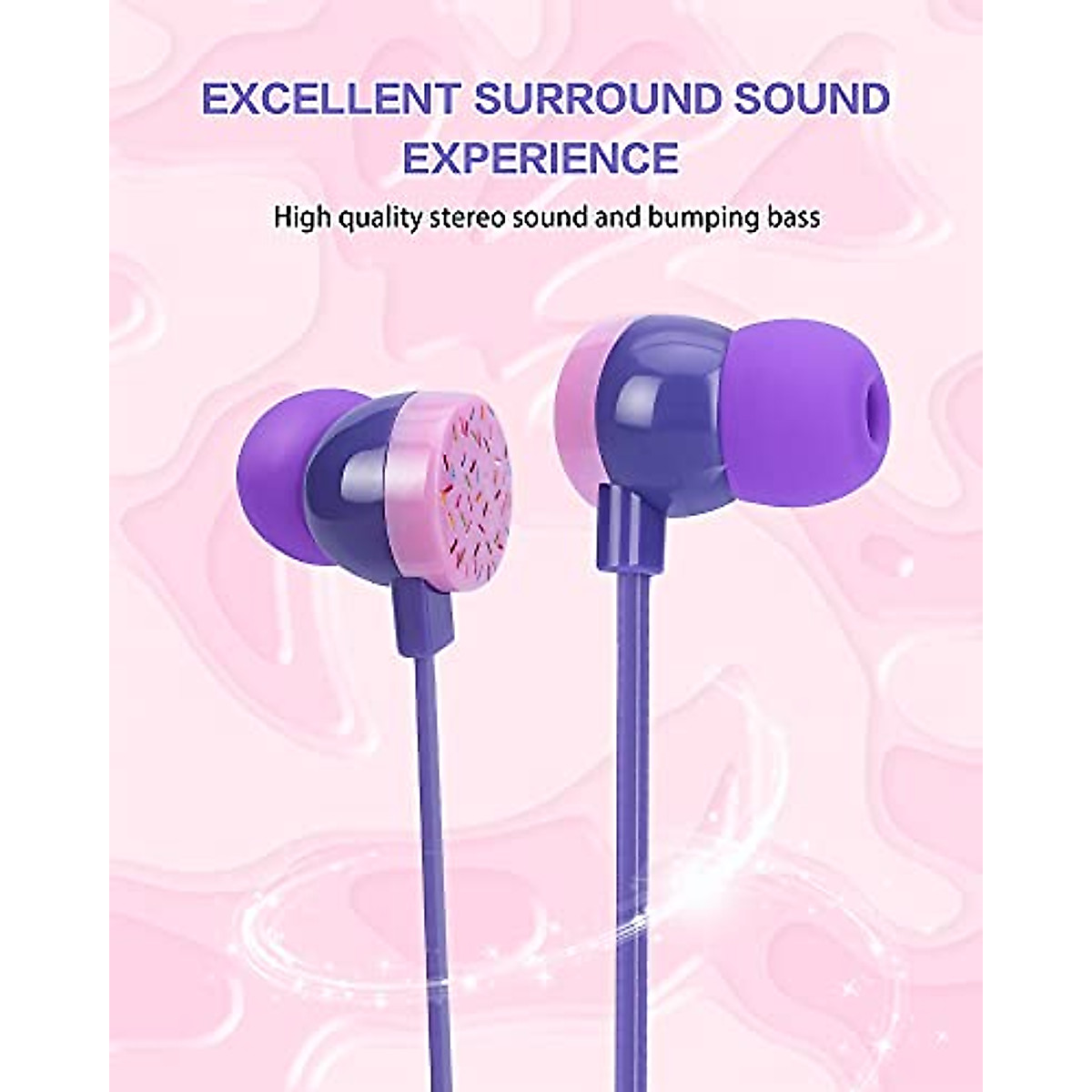 OHEDMEH Wired Earbuds for Kids in-Ear Headphones, Cute Donut Kids Earphones for School, Flat Cable Cute Earbud with Microphone and Lovely Kids Ear Buds Storage Case for Girls Boys and Adults (Purple)