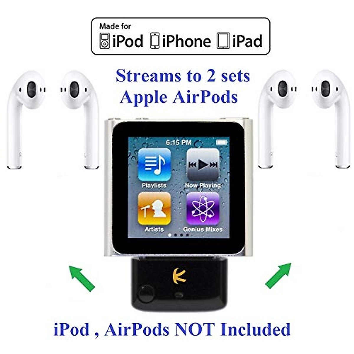 KOKKIA i10_Pro (Black) : Bluetooth Transmitter Splitter with aptX/Low-Latency aptX/FastStream/SBC codecs, Compatible with 30-pin iPod,iPhone,iPad. Compatible with AirPods. Compatible with Bose, etc.