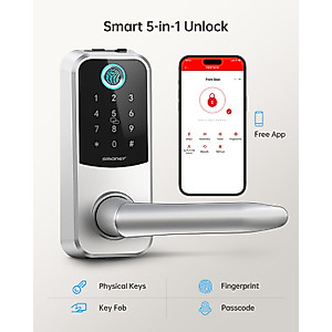 Smart Lock, SMONET Deadbolt Lock with Keypad, Keyless Entry Biometric Fingerprint Front Door Locks, Bluetooth Electronic Digital Lock with Reversible Handle, App Control, IC Card for Home, Apartment