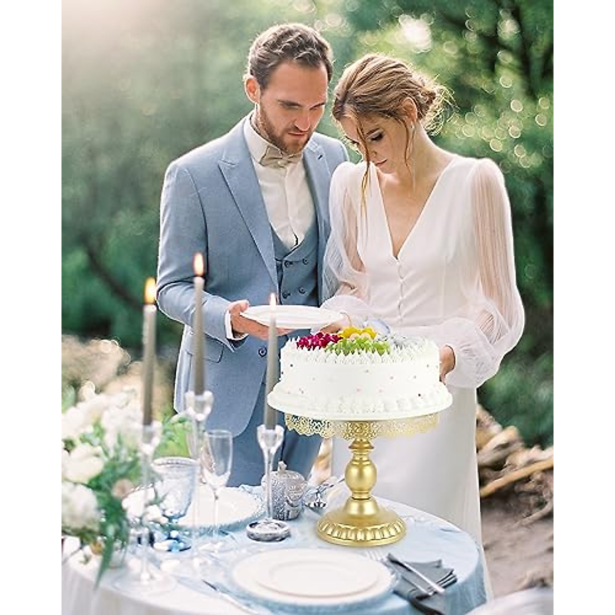 ZUMELER 5Pcs Gold Cake Stands Set Metal Round Cupcake Holder Cookies Dessert Display Plate Serving Tower Tray Platter with Handl for Baby Shower Wedding Birthday Party Decorating