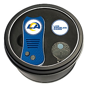 Team Golf NFL Los Angeles Rams Tin Ball Marker Gift Set with Retractable Divot Tool, Cap Clip and 2 Double-Sided Enamel Ball Markers, Patented Design, Less Damage to Greens