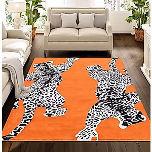 Restoration and Renovation Climbing Jaguar Modern Handmade Wool Rug for Living Room, Bedroom and Dining Room (Orange, 5' x 7')