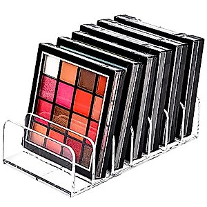 JessLab Eyeshadow Palette Makeup Organizer, Acrylic 7-Section Divided Make up Organizers and storage for Bathroom Vanity Countertop, Transparent, S