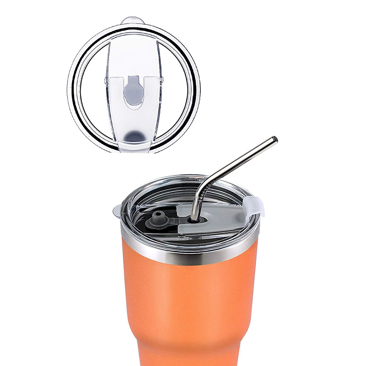 DYNAMIC SE 30oz Tumbler Double Wall Stainless Steel Vacuum Insulated Travel Mug with Splash-Proof Lid Metal Straw and Brush (Orange)