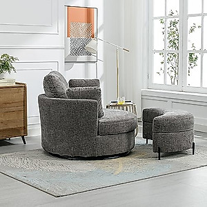 Oversized Swivel Accent Barrel Chair with Storage Bench Large Ottoman+4 Pillows,Comfy Upholstered 360 Recliner Sofa Club Chaise Leisure Round Loveseat Lounge Armchair for Living Room/Hotel/Nursery