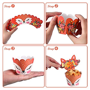 Blulu 60 Pieces Woodland Baby Shower Cupcake Wrappers and Toppers Woodland Deer Cupcake Liners Woodland Animal Wild One Birthday Party Decorations Woodland Creature Supplies