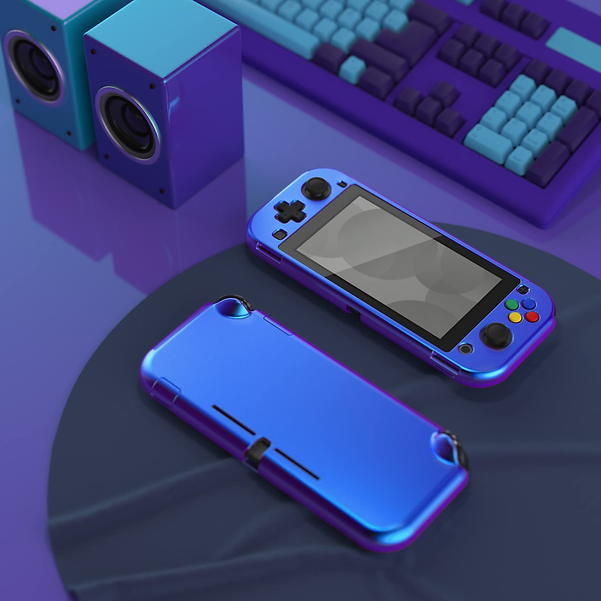 eXtremeRate PlayVital Glossy Chameleon Purple Blue Protective Case for Nintendo Switch Lite, Hard Cover Protector for Nintendo Switch Lite - 1 x Black Border Tempered Glass Screen Protector Included