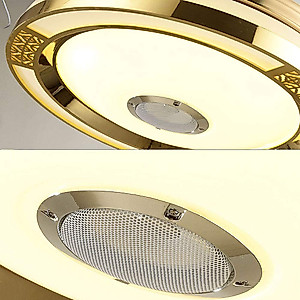 TFCFL 42'' Modern Music Ceiling Fan with Light, Invisible Smart Chandelier Fan with Bluetooth Player Remote Control 4 Retractable Blades 3 Colors for Dining Room Bedroom (Gold)