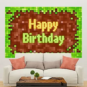 Ticuenicoa 5×3ft Pixel Backdrop for Birthday Party Game Theme Photography Background for Kids Boy Happy Birthday Video Gaming Battle Gamer Party Supplies Cake Table Decor Banner