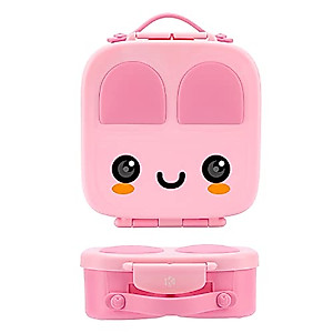 TWOKIWI Bento Lunch Box for Kids - Lunch Containers with 4 Compartments Includes Sauce Jar & Removable Divider, Durable, BPA-Free, Food-Safe Materials (Pink)