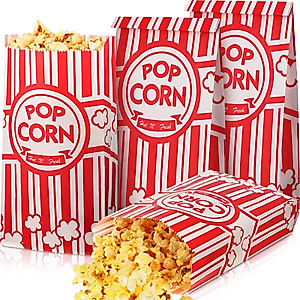 Potchen 300 Pcs Paper Popcorn Bags 2 oz Grease Resistant Individual Servings Tear Holders Red and White Container for Carnival Movie Party Supply, 5.5 x 11.2 Inch
