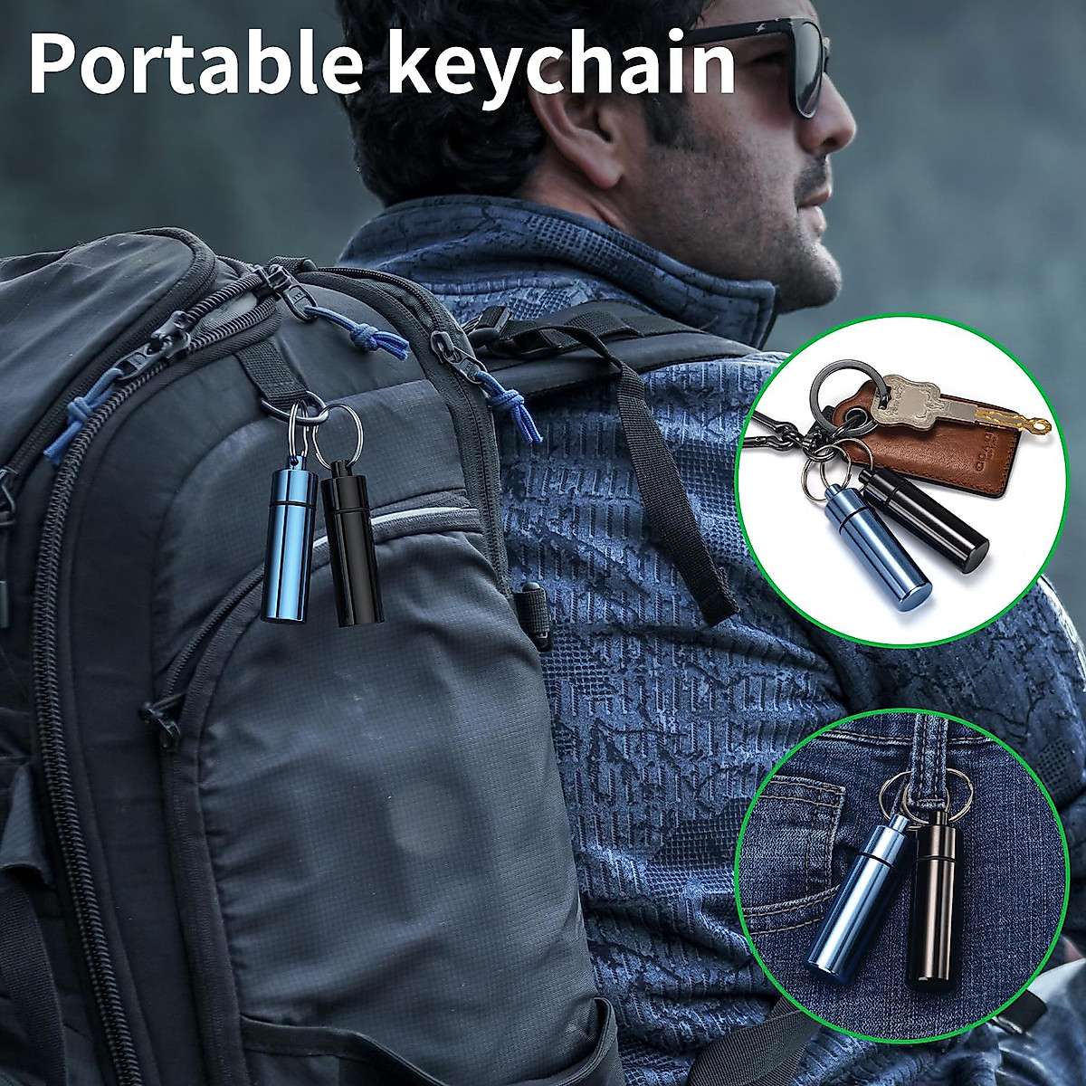 Portable Mini Pepper Shaker, 2 Pack Small Metal Storage Bottles with Keyring Travel Waterproof Aluminum Storage Container Holder Keychain