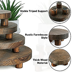 4 Pieces Wooden Plant Stand, Mini Displays Risers, Wood Round Stool Pedestal Riser Kitchen Bathroom Counter Decor Soap Holder Tiered Tray Decor Stand for Indoor Outdoor Home Patio Decoration (Brown)