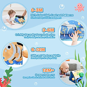 Baby Toys 0-6 Months, Tummy Time Mirror for Infant 0-3-6-12 Months Old, Newborn Sensory Gifts for Brain Montessori Development, Boys & Girls Toy, High Contrast Activity Crinkle Book w Safe Mirror