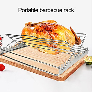 Worparsen Kitchen Chicken Roasting Rack Foldable Roasting Rack Stainless Steel Adjustable Chicken Roasting Rack Foldable V-Shaped Stand for Turkey Chicken Silver