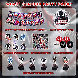 102 Pcs Birthday Party Decorations, Birthday Party Supplies Included Banner, Cake Topper, Cupcake Toppers, Balloons, Stickers, Hanging Swirls Party Decorations Set for Boys and Girls