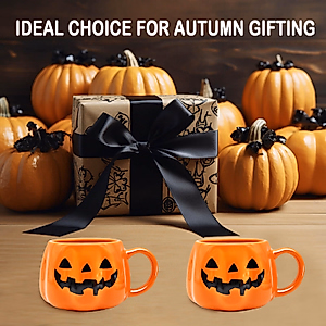 Mycheny Halloween Pumpkin Coffee Mug, Fall Autumn Coffee Mugs, Cute Orange Ceramic Pumpkin Shaped Cup Soup Bowl, Thanksgiving & Harvest Season Gift, Ceramic Tea Cups for Home Drinking (14 oz)