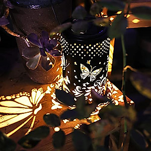 Vcdsoy Solar Outdoor Hanging Decorations Lanterns- Waterproof Hollowed Retro Metal Garden Balcony Decor Lantern-Solar Lantern Lights with Handle,Gifts for Patio Yard Garden Pathway Landscape