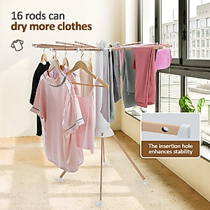 LORAK Clothes Drying Rack Foldable, Collapsible Laundry Drying Rack, Four-Casters, Space-Saving Hanger with 16 Adjustable Poles, 70 lbs LR01