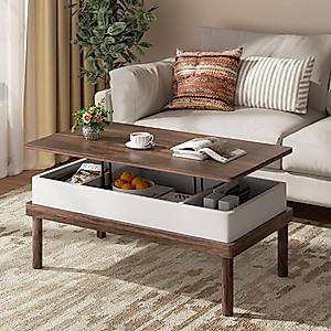 Shintenchi Coffee Table, Lift Top Coffee Table with Hidden Compartment, Rising Tabletop Dining Table, Lift Top Coffee Center Table for for Living Room, Office, Home (Walnut)