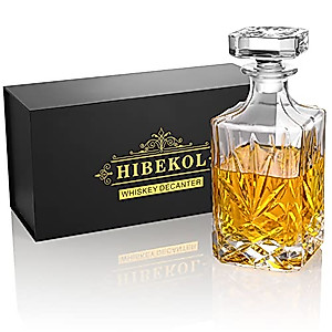 Hibekol Whiskey Decanter with Glass Stopper Lead-Free Glass 25.3 oz/ 750ml Decanter for Bourbon, Wine, Scotch, Vodka or Liquor…