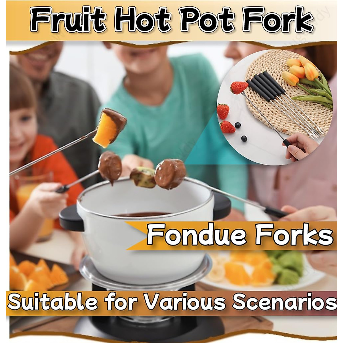 Stainless Steel Fondue Forks 6Pcs 9.1" with Heat Resistant Handle Color Fondue Set Fondue Sticks Fondue Cheese for Grill Cake Chocolate Meat Fruits Cheese Fondue Fountain Roast Marshmallows Dessert