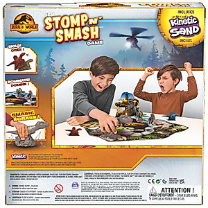 Spin Master Games, Jurassic World Dominion, Stomp N’ Smash Board Game Sensory Dinosaur Toy with Kinetic Sand, Christmas Gifts for Kids, for Ages 5+