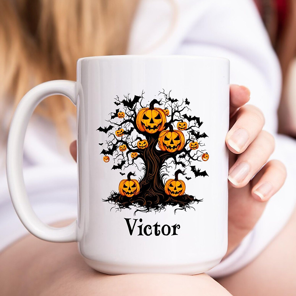 Personalized Halloween Mug, Pumpkin Tree Halloween Coffee Mug, Custom Pumpkin Ceramic Mug With Name, Novelty Halloween Day Pottery Mug, Horror Lovers Gifts, Unique Pumpkin Tree Porcelain Mug