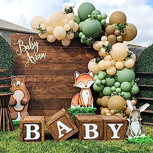 Sage Green Tan Balloon Arch Kit - 134Pcs Retro Olive Green Brown and Nude Neutral Latex Balloons Garland for Baby Shower Gender Reveal Jungle Safari Woodland Theme Birthday Party Decorations Supplies