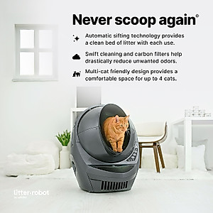 Litter-Robot 3 Connect by Whisker, Grey - Automatic, Self-Cleaning Cat Litter Box, Helps Reduce Litter Box Odors, Works with Almost Any Clumping Litter, WhiskerCare 1-Year Warranty
