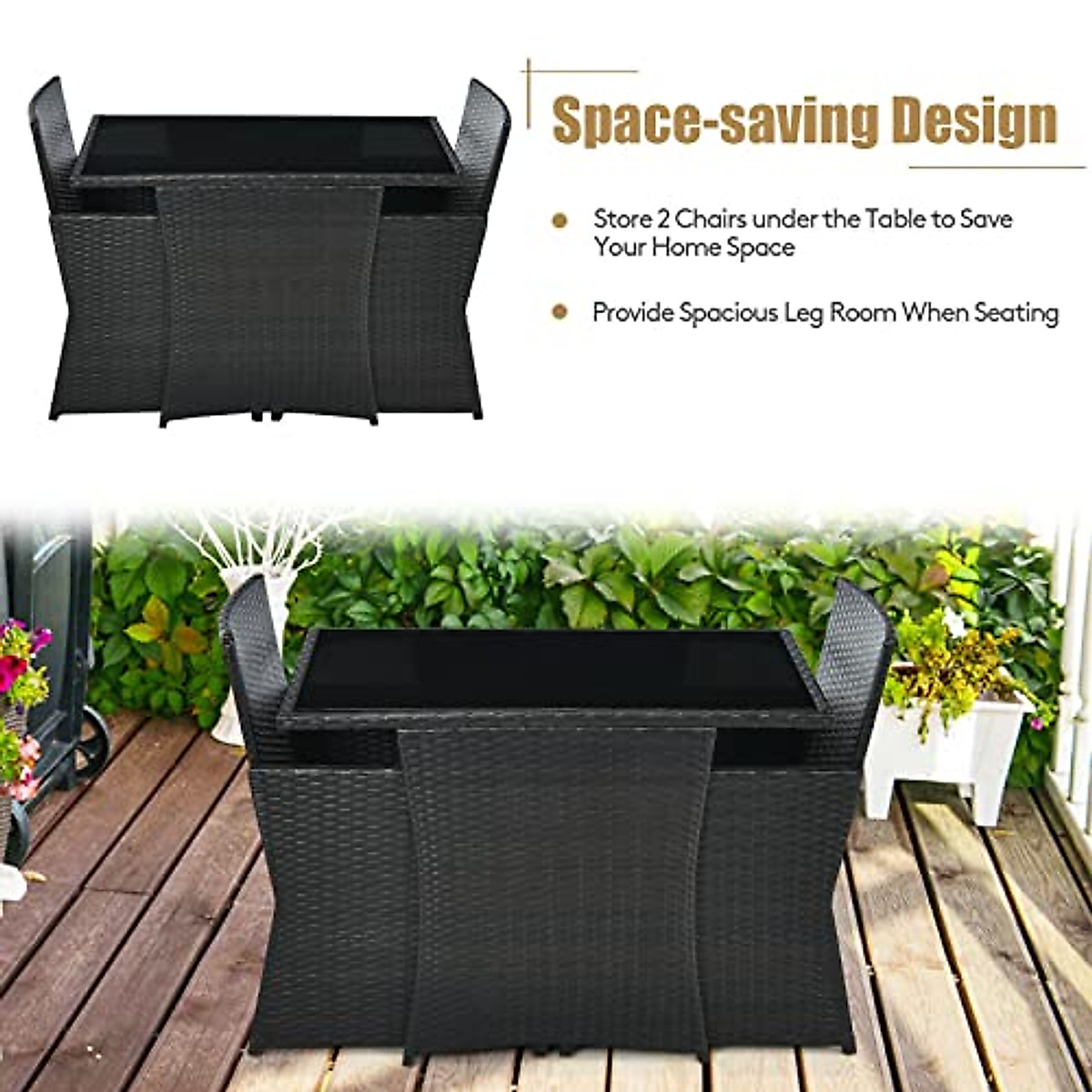NICEDAYFY 3PCS Patio Rattan Furniture Set Cushion Sofa Armrest Garden Deck Navy Mixed Brown