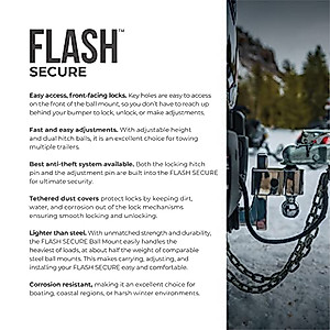 Fastway Flash Secure Adjustable Dual Locking Aluminum Ball Mount with 6 Inch Drop, 2 Inch Shank, Built-in Locks, and Chrome Plated Balls