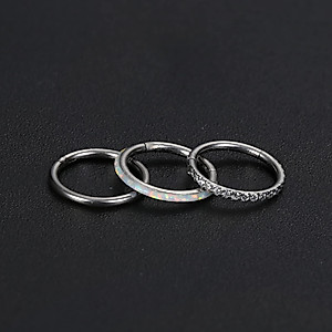 SAILIMUE 3 Pcs Surgical Steel Nose Rings Hoop for Women 18G 16G Clicker Hinged Segment Septum Lip Nose Rings Helix Cartilage Conch Rook Earrings Piercing Jewelry Diameter 8mm 10mm