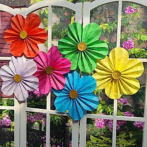 Mybbshower 12 inch Paper Flower for Wedding Fan Photo Backdrop Bridal Shower Birthday Party Decorations Pack of 6 (rianbow Party)