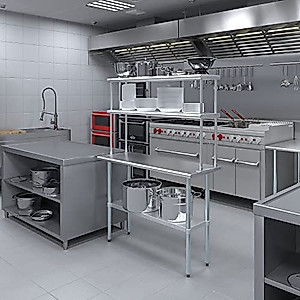 18" x 48" Stainless Steel Work Table with 12" Wide Double Tier Overshelf | Metal Kitchen Prep Table & Shelving Combo