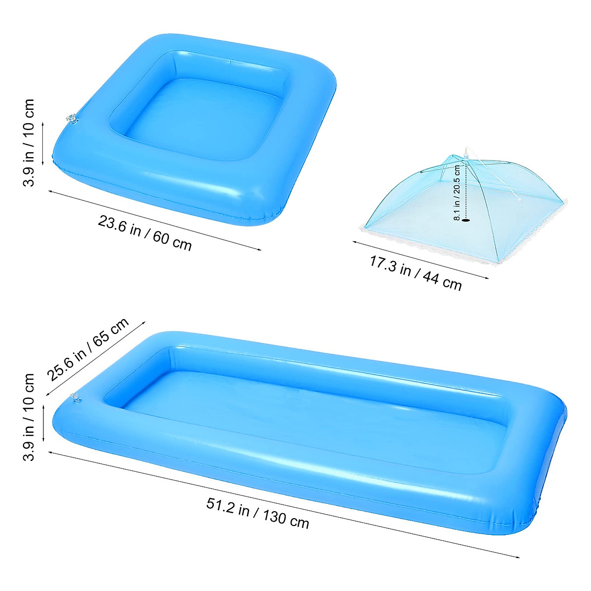 Hemoton 1 Set 2PCS Inflatable Pool Serving Bar and 3pcs Mesh Food Tent Set Drinking Buffet Tray Inflatable Ice Serving Buffet Bar Drinks Cooler Tray with Drain Plug (Blue)