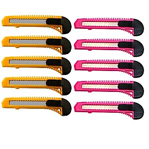 10 Safety Box Cutter Utility Knife Retractable Snap off Razor Blade PINK YELLOW