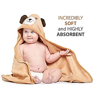 MINIBOO Premium Bamboo Baby Towel with Unique Dog Design – Extra Soft and Absorbent Baby Bath Towel for Newborns, Infants, and Toddlers – Suitable as Baby Gifts