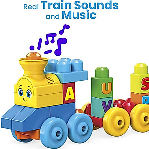 MEGA BLOKS First Builders Big Building Bag + ABC Musical Train, Building Set Bundle, Pink Bag, 130 Pieces