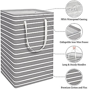 StorMiracle 2 Pack Laundry Basket, 75L Freestanding Laundry Hamper, Foldable & Waterproof Clothes Hamper Laundry Bin with Reinforced Handles for Laundry Room, Bedroom, Living Room, Grey